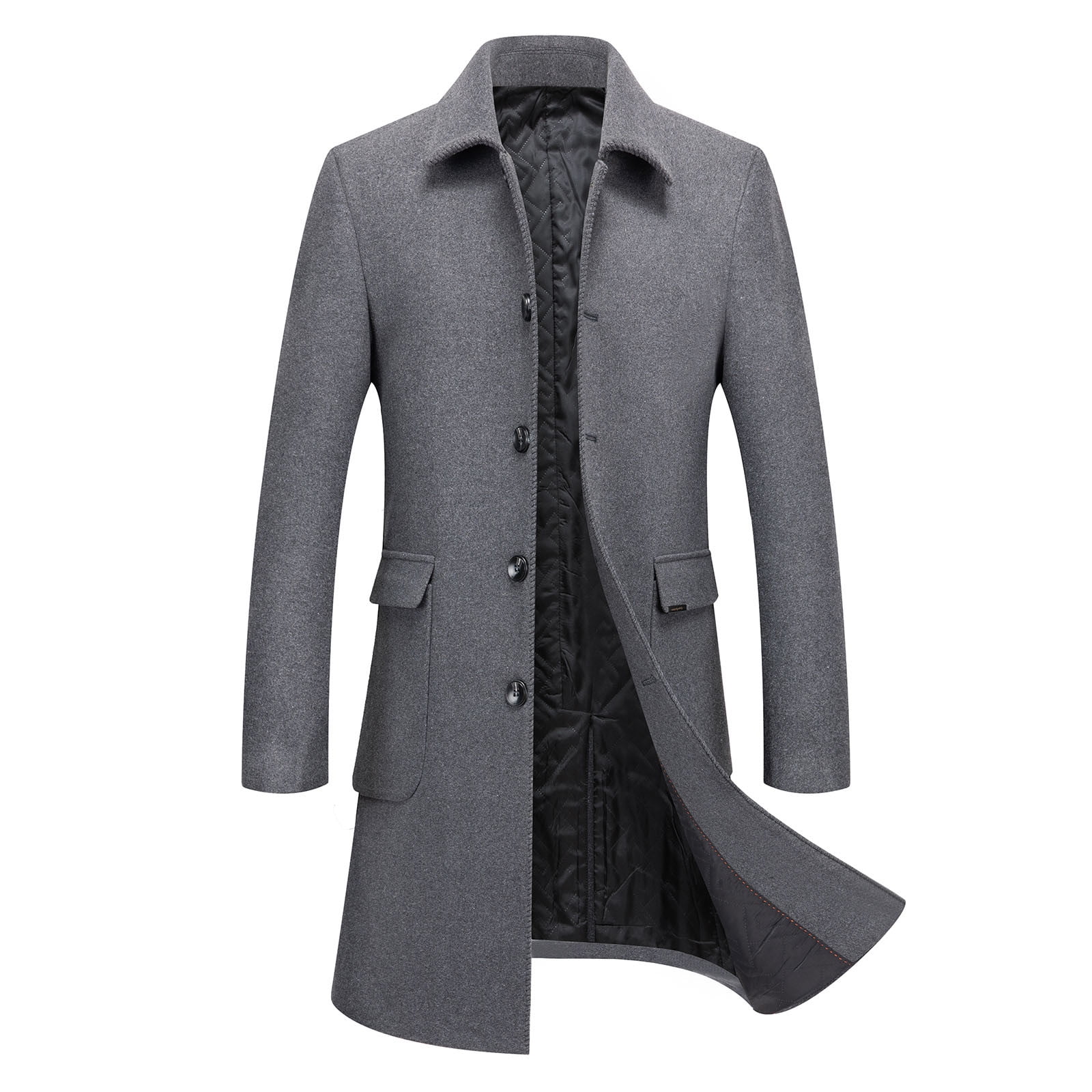 XFLWAM Mens Classic Single Breasted Pea Coat Quilted Lined Lapel Collar ...