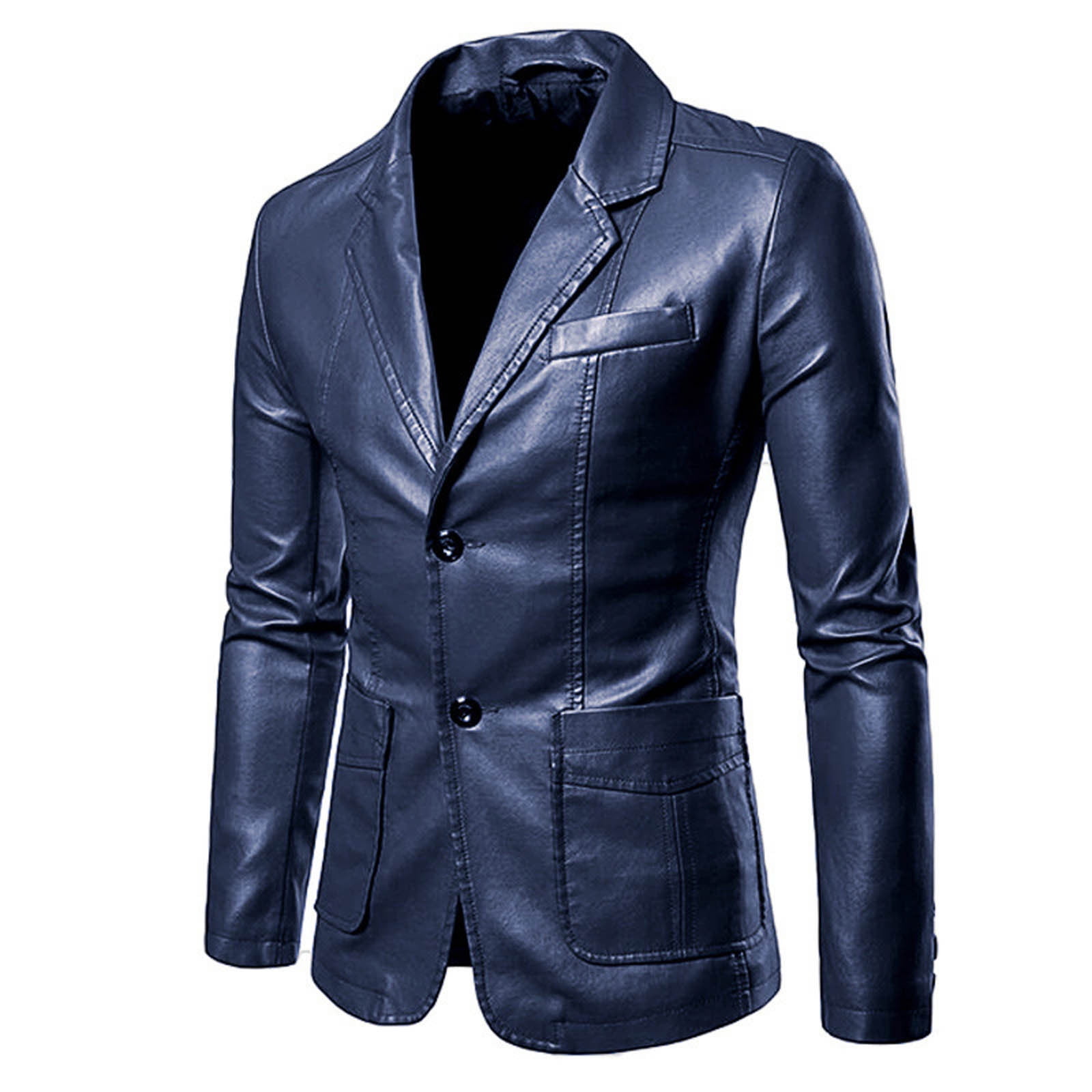 XFLWAM Mens Leather Blazer Coat Jacket Classic Lambskin Leather Casual ...