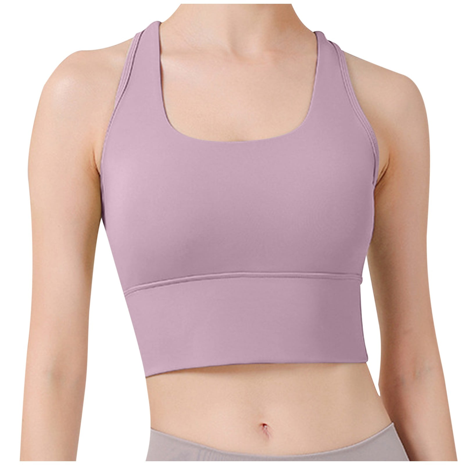 XFLWAM Sports Bra for Women Non Padded Strappy Cropped Tops Solid Color ...