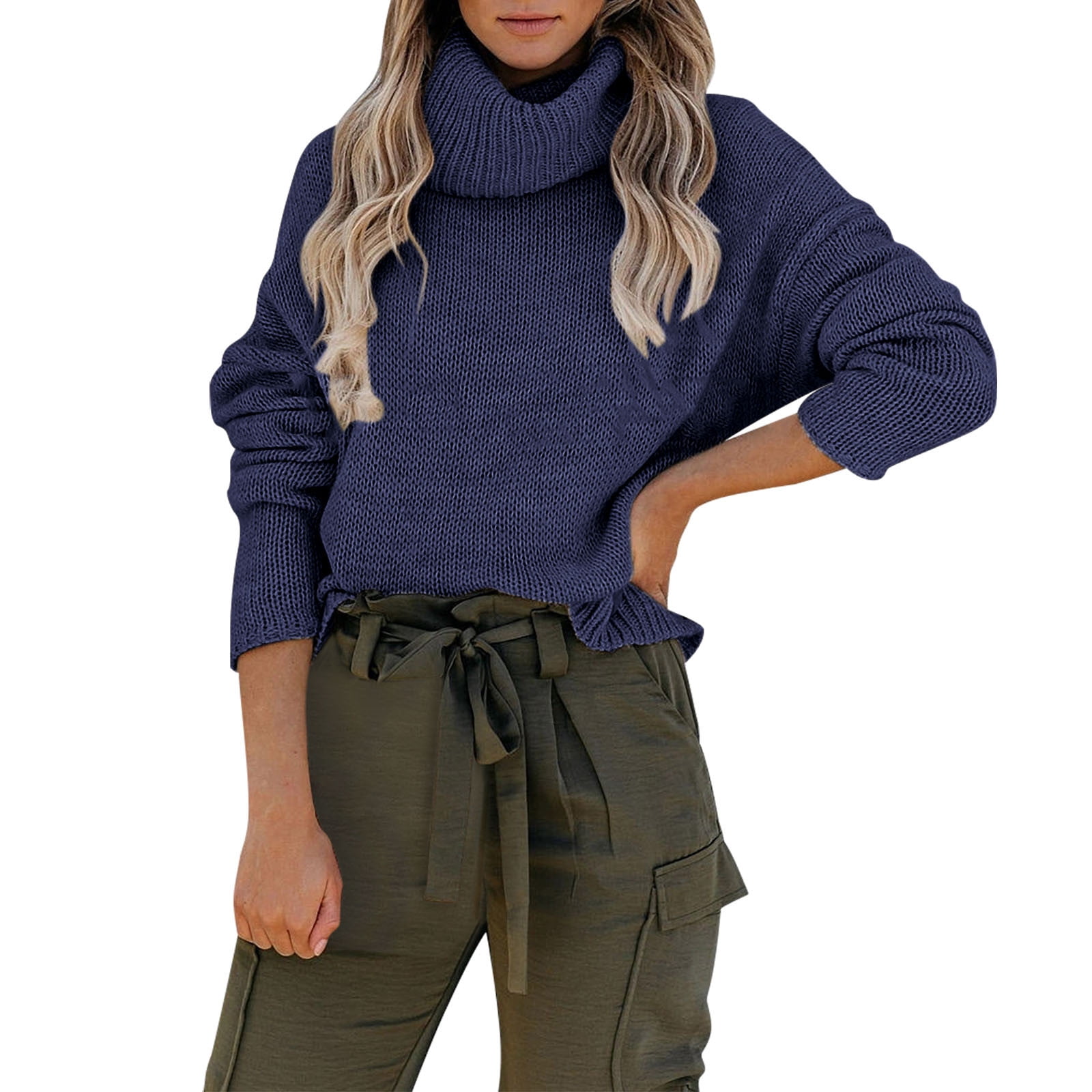XFLWAM Turtleneck Sweater Women Oversized Cowl Neck Sweater Cable Knit ...