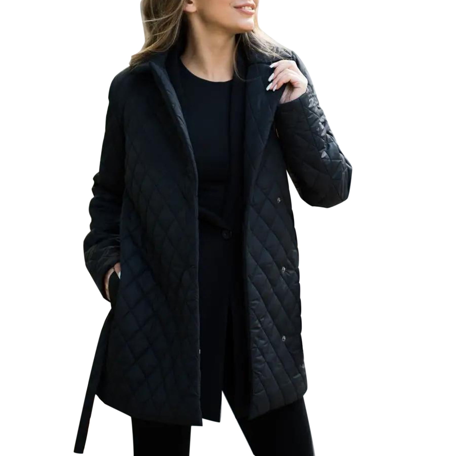 XFLWAM Winter Coats for Women Long Sleeve Quilted Lightweight Lapel ...