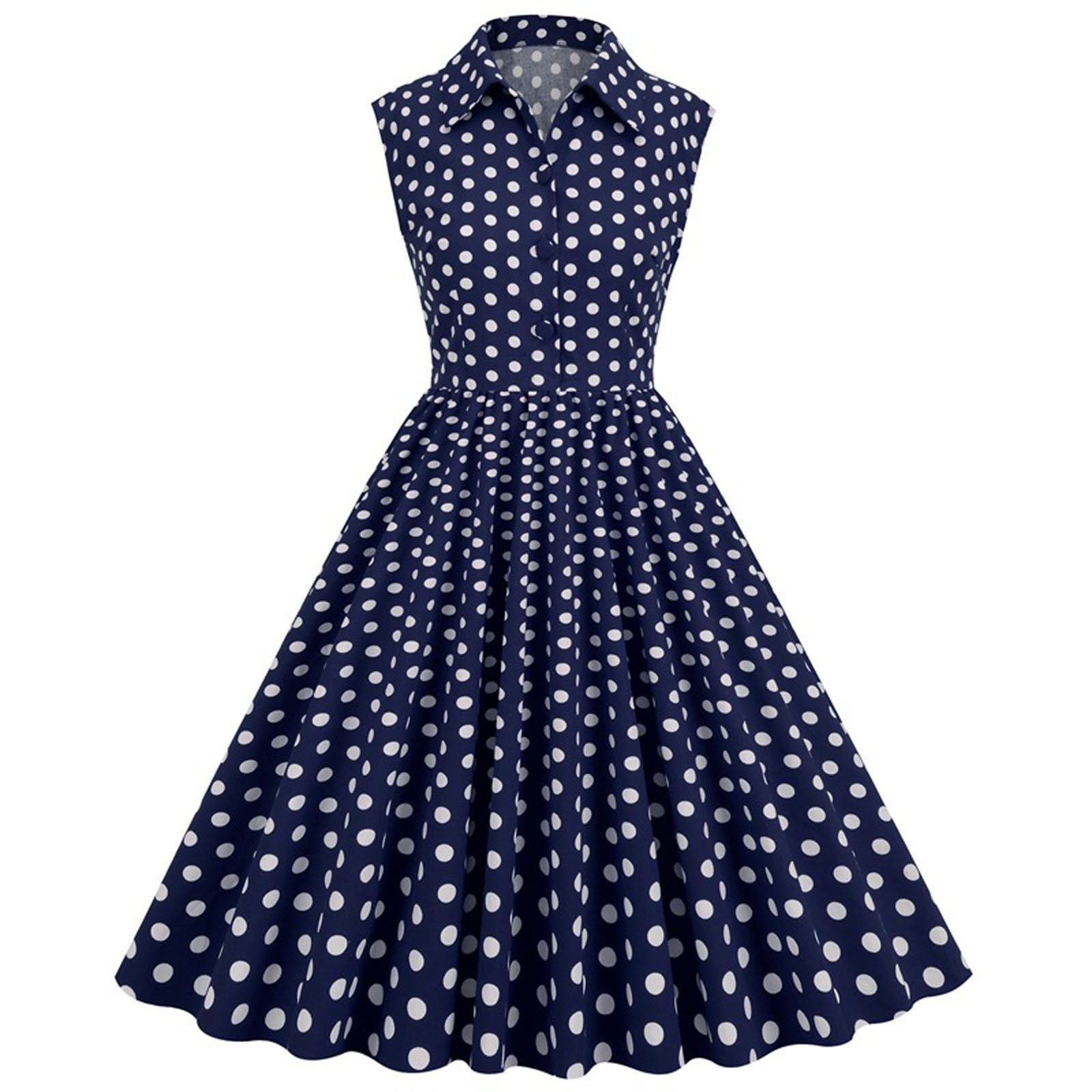 XFLWAM Women 50s 60s Vintage Dress Sleeveless Lapel Cocktail A Line ...