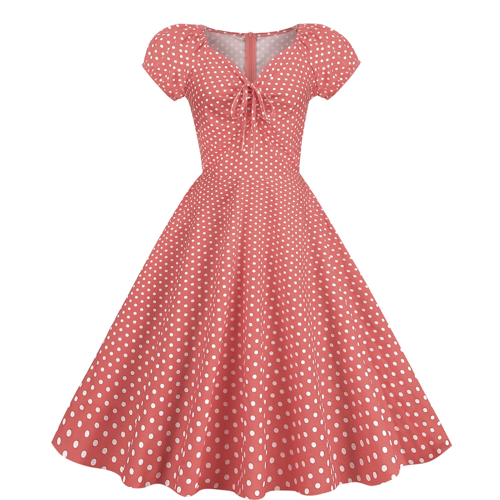 XFLWAM Women 50s 60s Vintage Short Sleeve Polka Dot Cocktail Swing ...