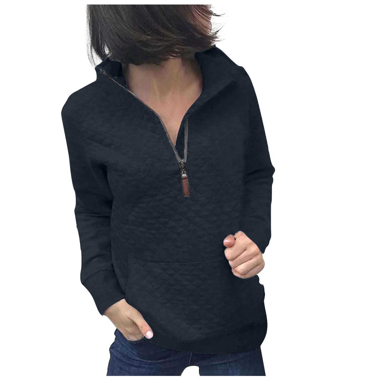 XFLWAM Women Fashion Quilted Pattern Lightweight Zipper Long Sleeve ...