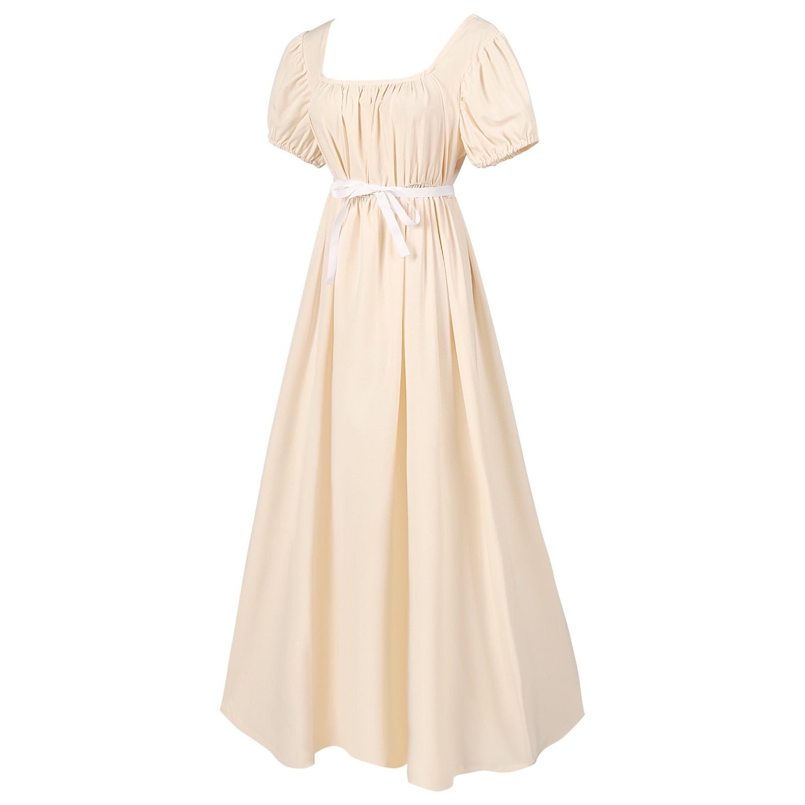 Xflwam Women Retro Dress Square Neck Pleated Puff Sleeve Empire Waist
