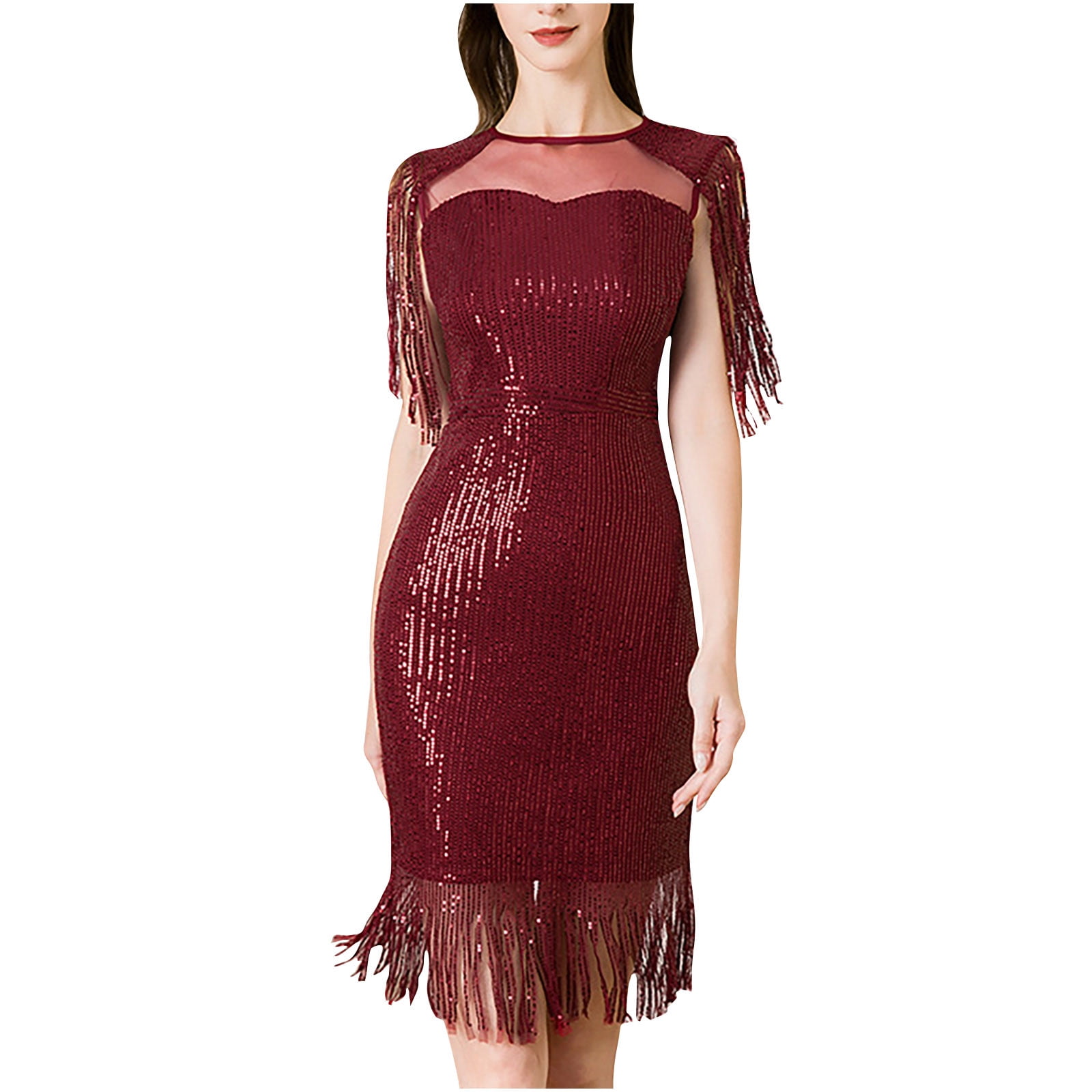 XFLWAM Women's 1920s Flapper Dress Crew Neck Sequin Fringed Roaring ...