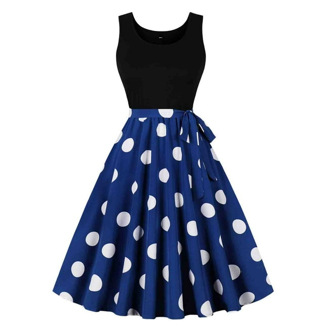 XFLWAM Women's 1950s Vintage Rockabilly Swing Dress Boat Neck ...