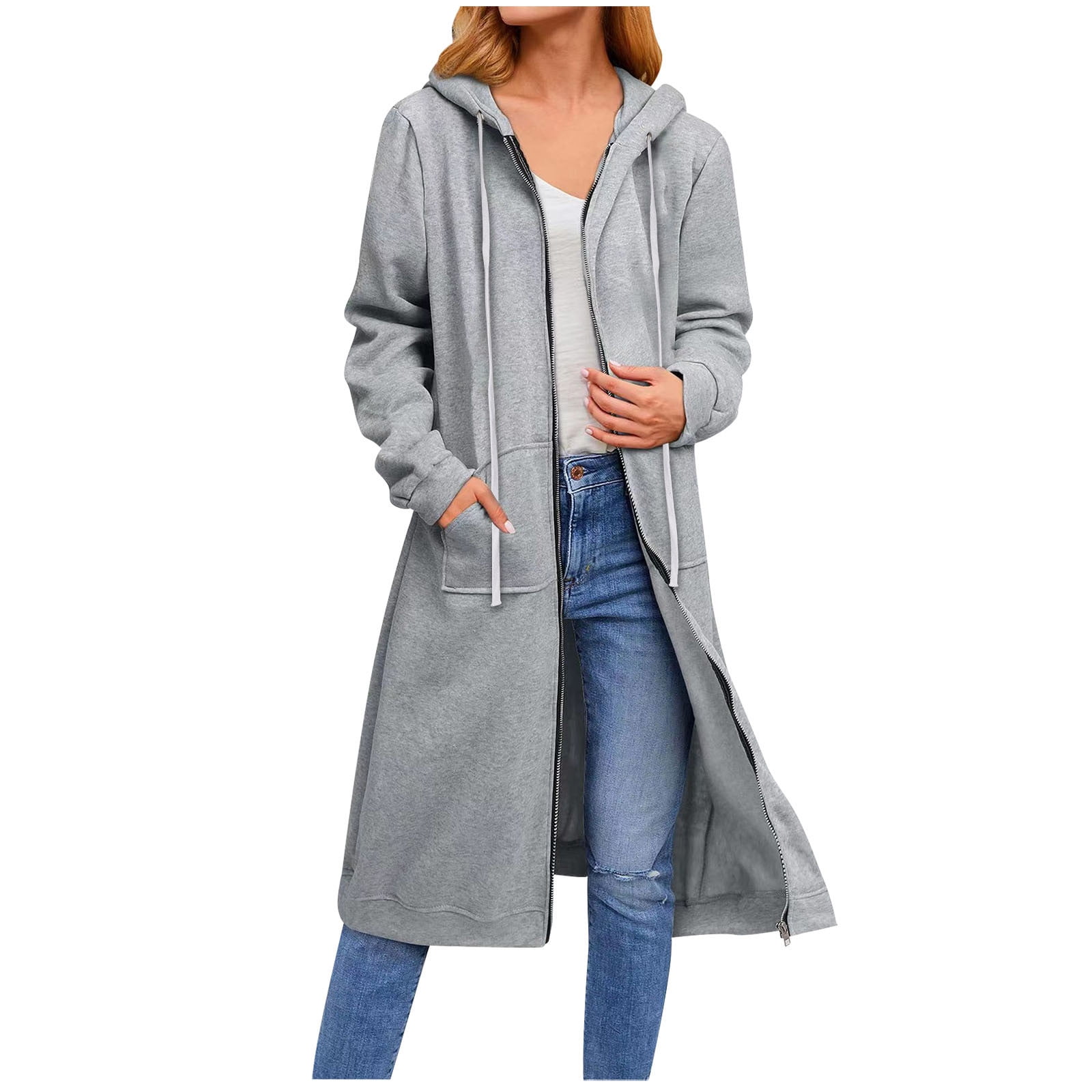 XFLWAM Women's Casual Zip Up Fleece Hoodie, Long Tunic Sweatshirt ...