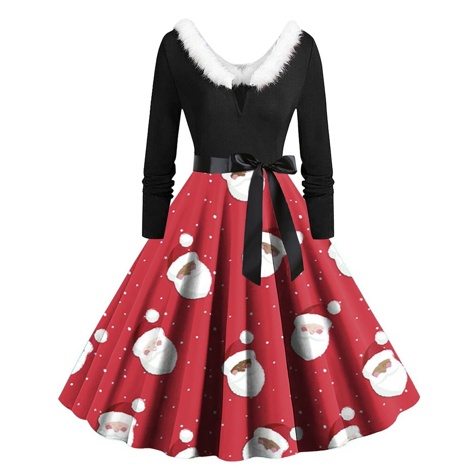 Xflwam Womens Christmas Vintage Cocktail Party Dress V Neck Long