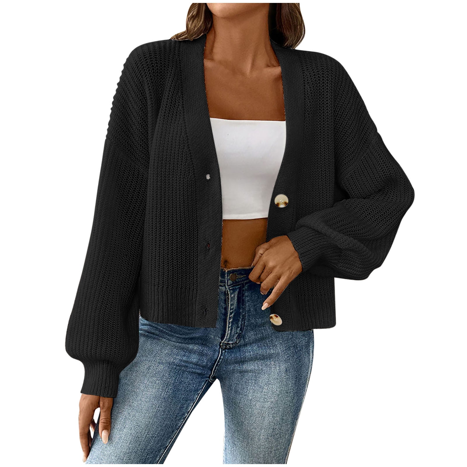XFLWAM Women's Chunky Knit Sweater Cardigan Long Sleeve Button Down ...