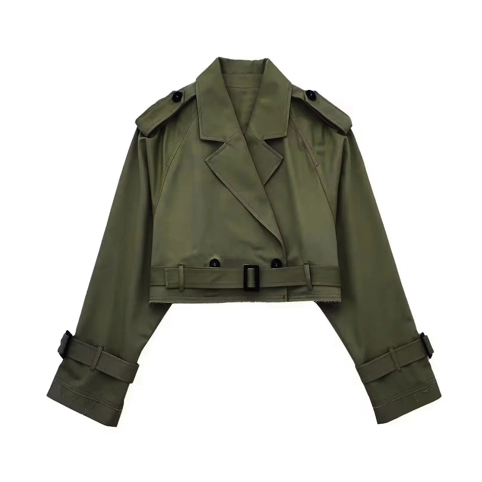 XFLWAM Women's Cropped Trench Coat Double Breasted Solid Color Jackets ...