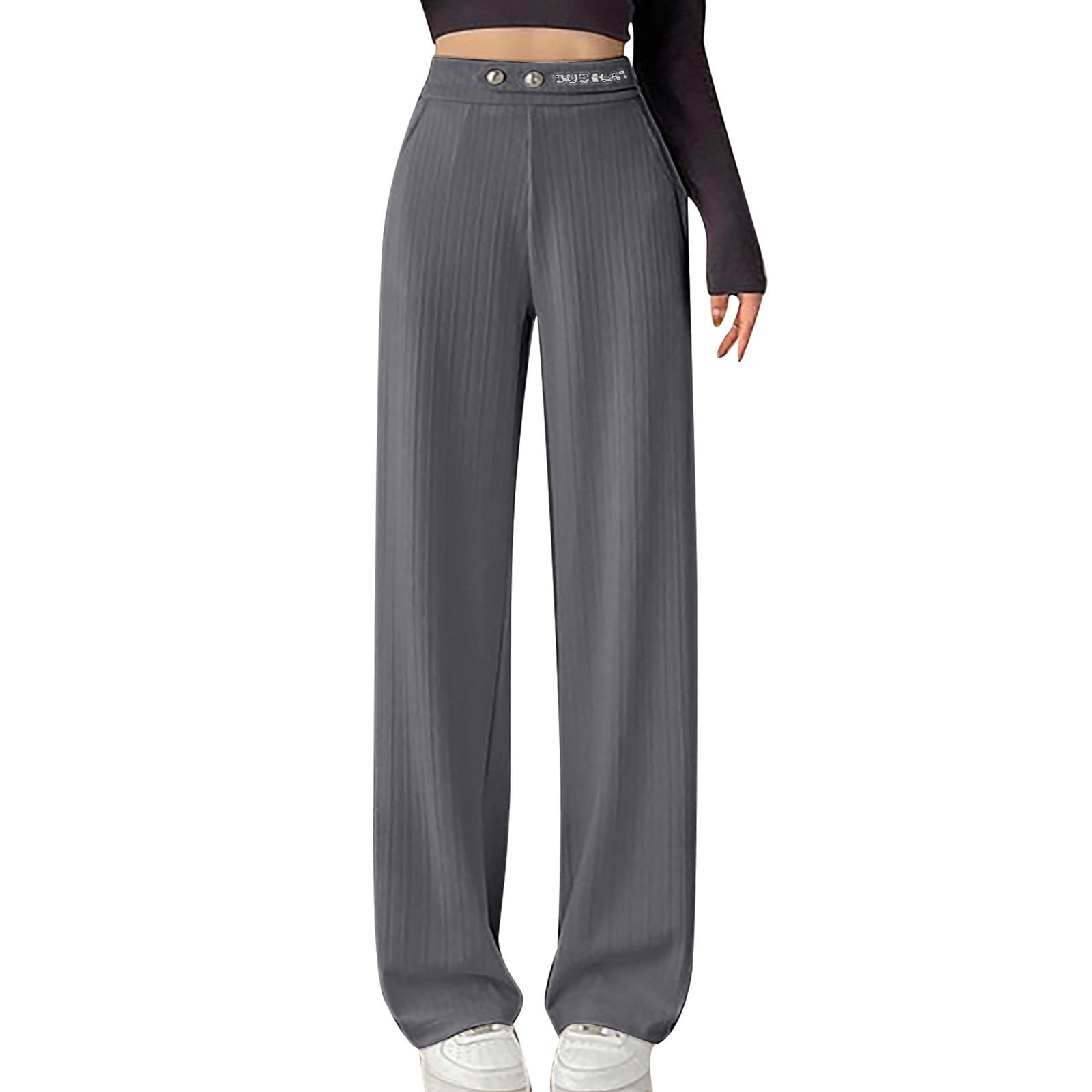 Xflwam Womens Elastic Waist Straight Leg Trousers Business Casual