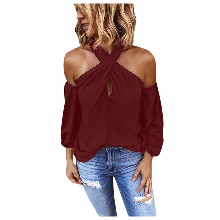 Red Off Shoulder Long Sleeve Shirt