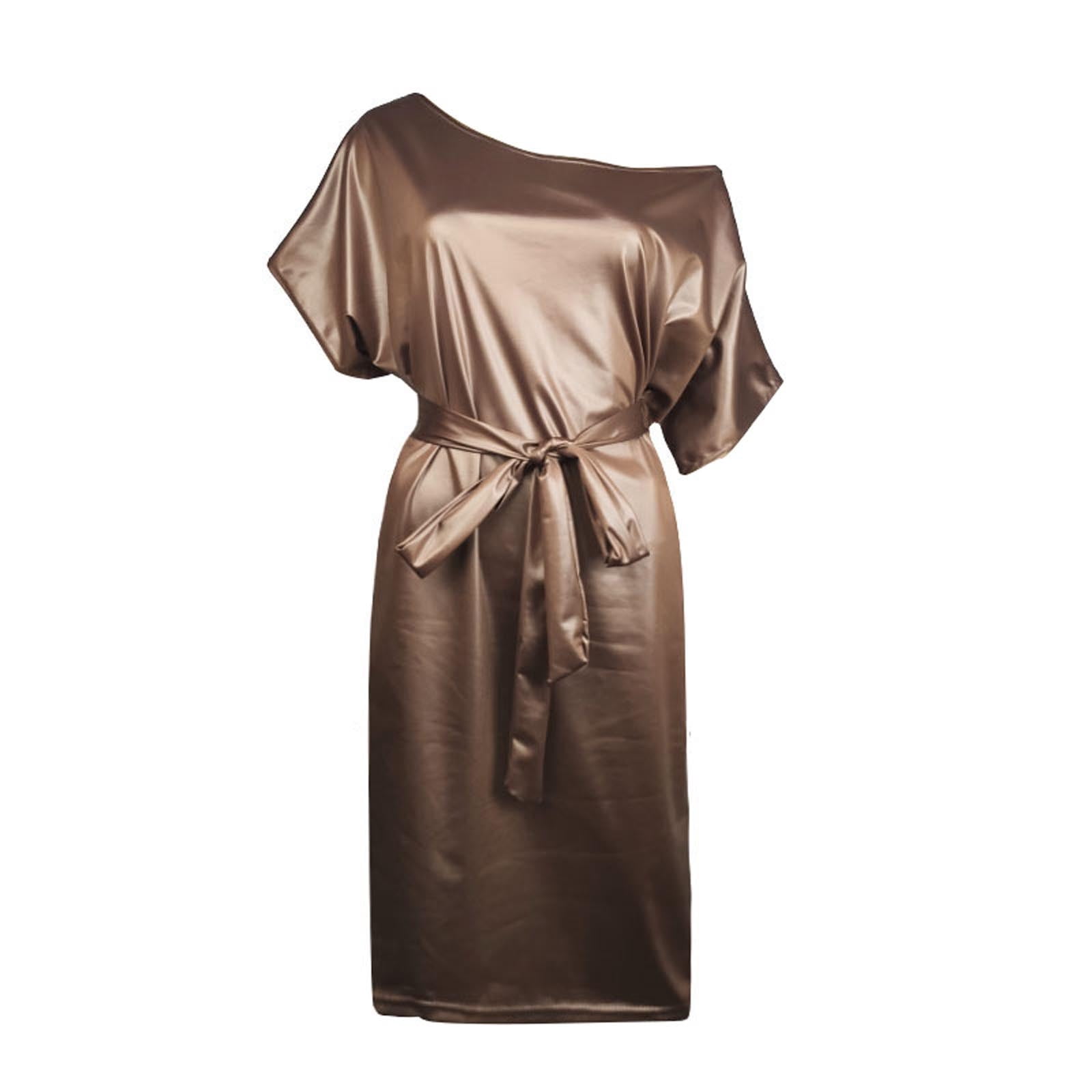 XFLWAM Women's Faux Leather Skew Neck Dress Cold Shoulder Long Sleeve ...
