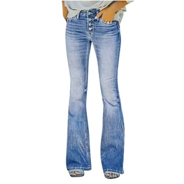 Capreze Women's Long Bootcut Jeans, Buttoned Casual Flare Denim Pants ...