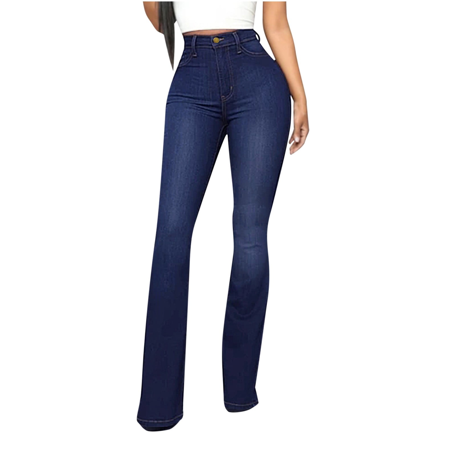 XFLWAM Women's Flare Denim Jeans High Waisted Button Up Bell Bottom ...