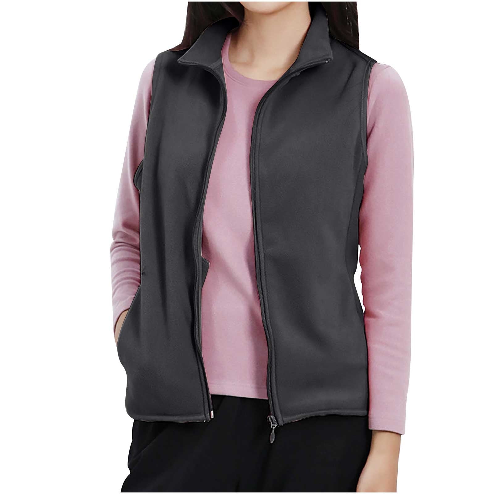 XFLWAM Women's Fuzzy Fleece Vest Classic-Fit Warm Sleeveless Zip Up ...