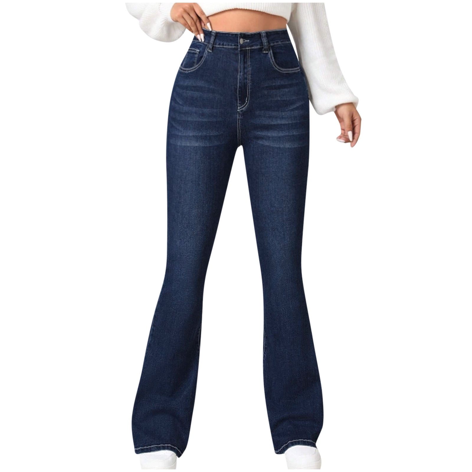 Xflwam Womens High Waisted Bell Bottom Bootcut Jeans Flare Wide Leg Stretch Trendy Jeans