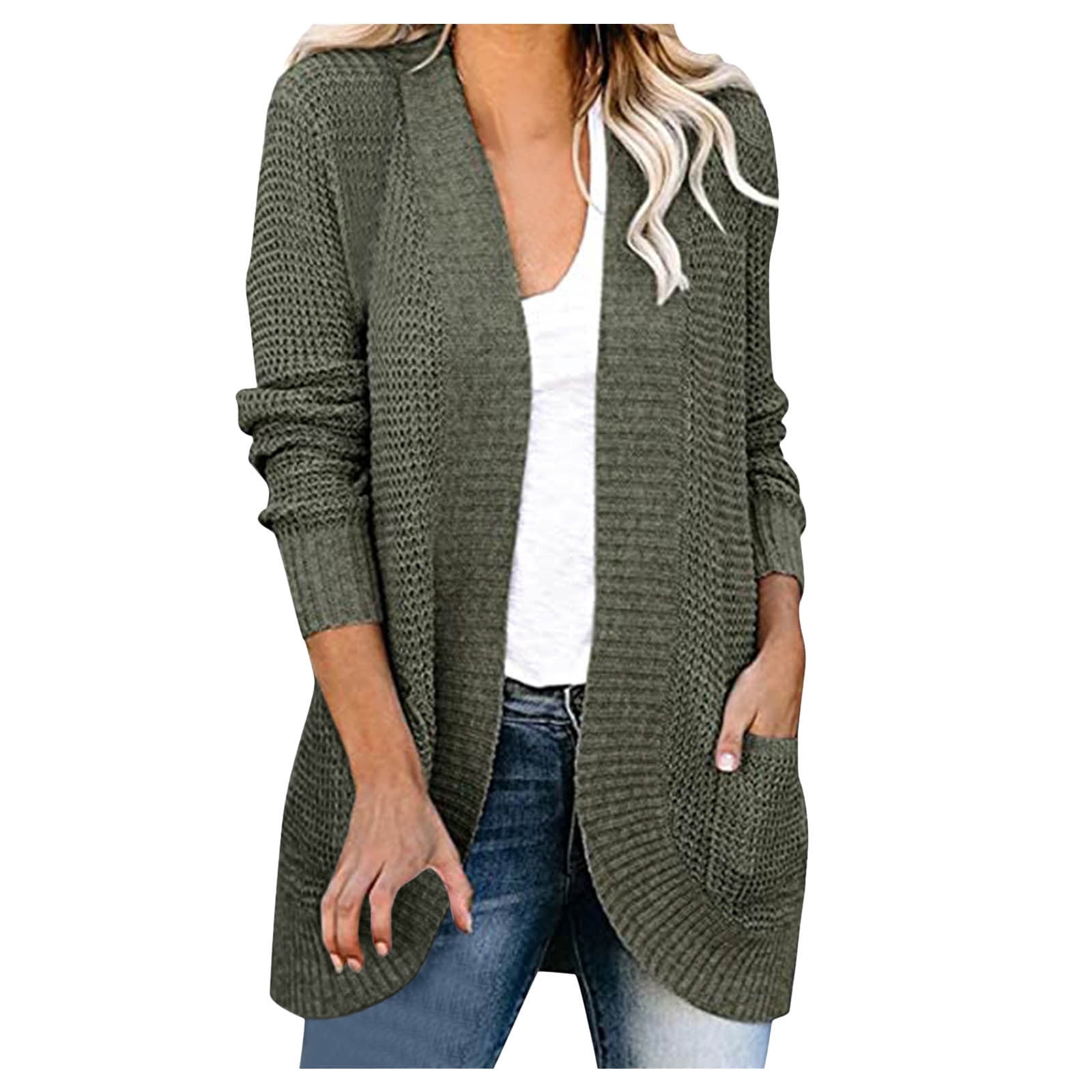 XFLWAM Women's Long Sweater Cardigan Sweater Top Outwear Casual ...