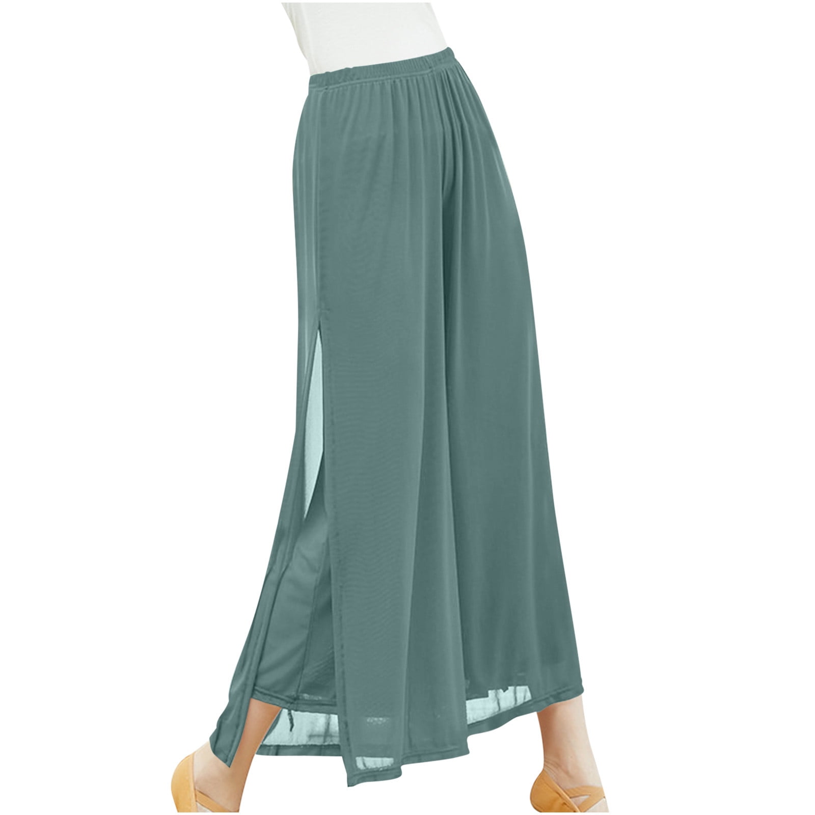 XFLWAM Women's Loose Fit Double Layered Side Slit Chiffon Pants for ...