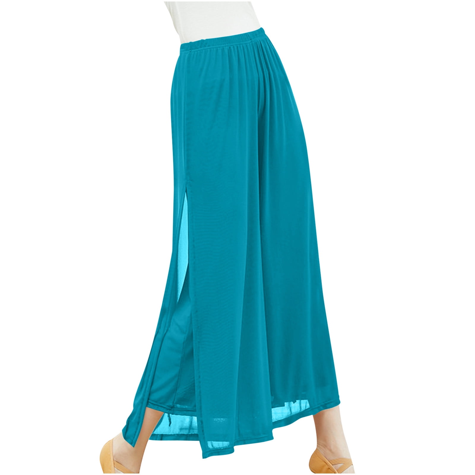 XFLWAM Women's Loose Fit Double Layered Side Slit Chiffon Pants for ...