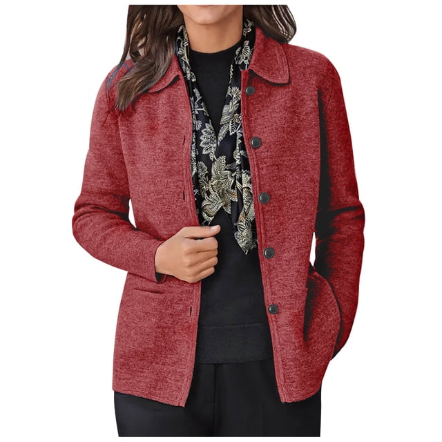 XFLWAM Women's Oversized Long Sleeve Shacket Jacket Lapel Solid Color ...