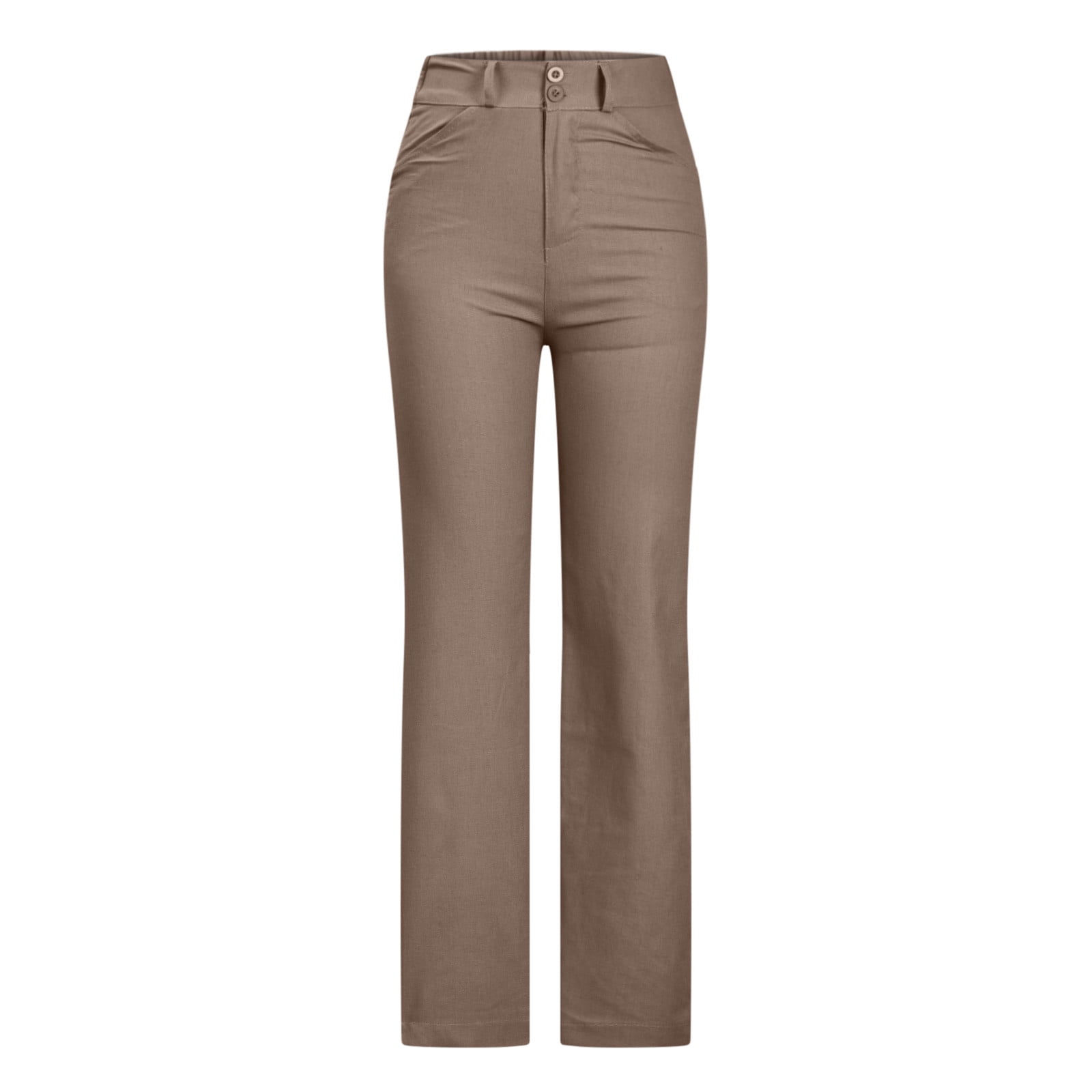 XFLWAM Women’s Solid Color Work Cargo Trouser Pants, Stretch Linen, Slim Fit, Long, Khaki, M ...