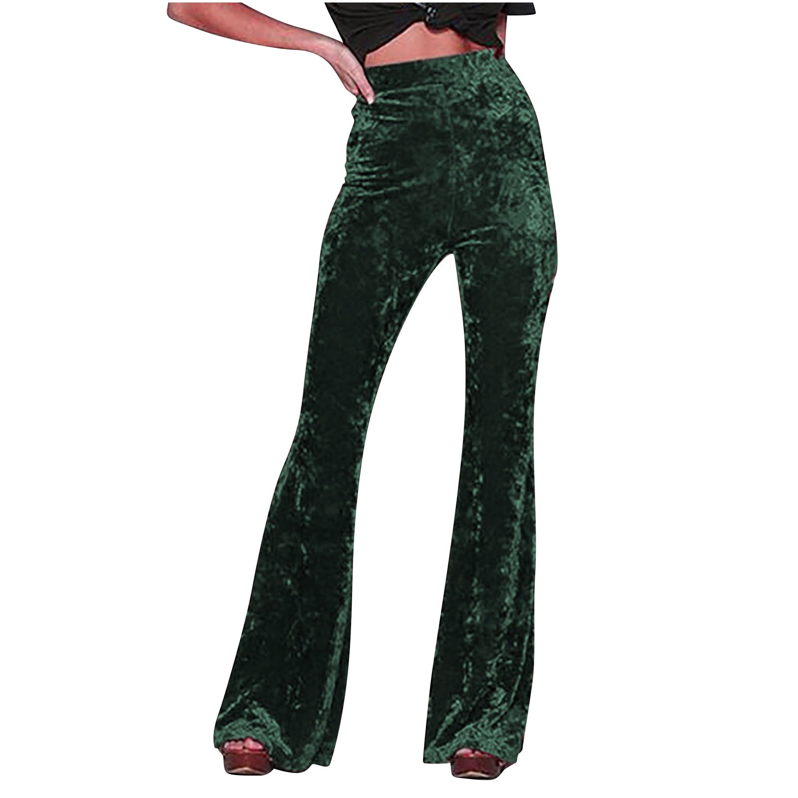 XFLWAM Women's Velvet Flare Leg Pants Elastic Waist Palazzo Long Pant ...