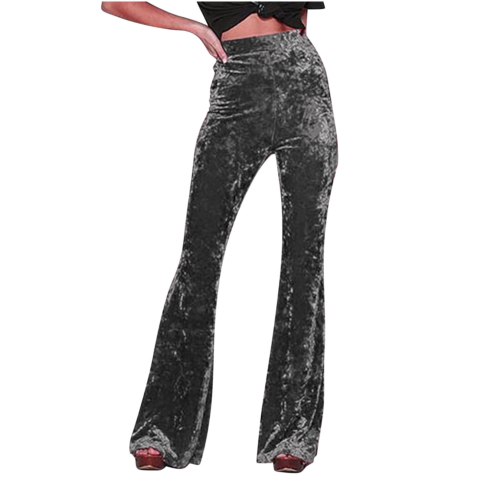 XFLWAM Women's Velvet Flare Leg Pants Elastic Waist Palazzo Long Pant ...