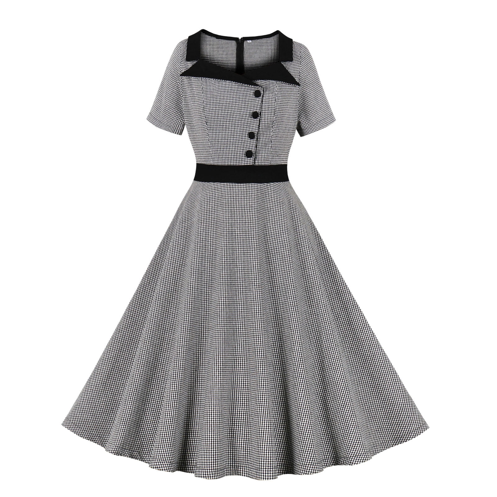 XFLWAM Women's Vintage 1940s Dress Retro 40s 50s Button Down Business ...
