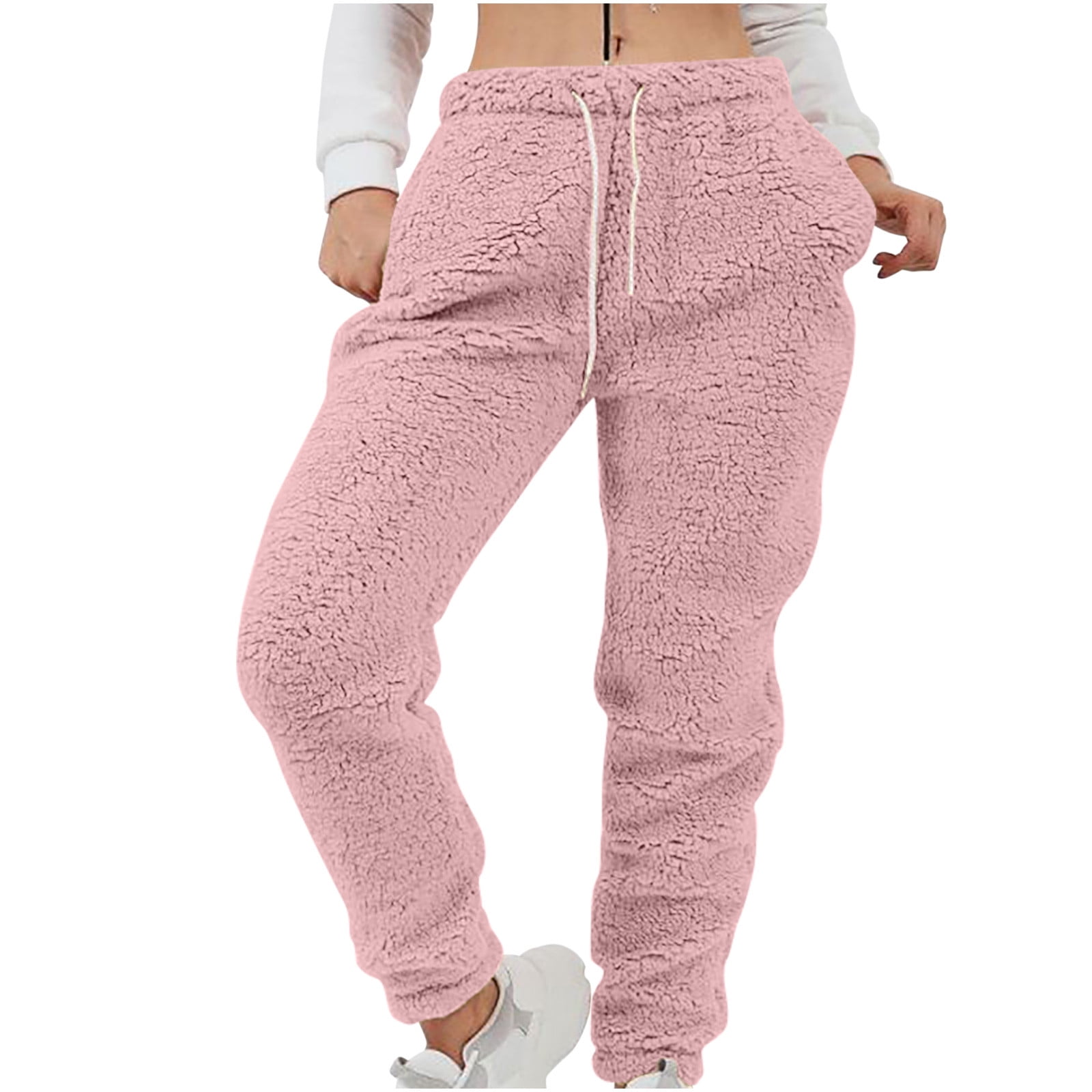 XFLWAM Women's Winter Warm Sherpa Lined Jogger Fleece Pants Drawstring ...