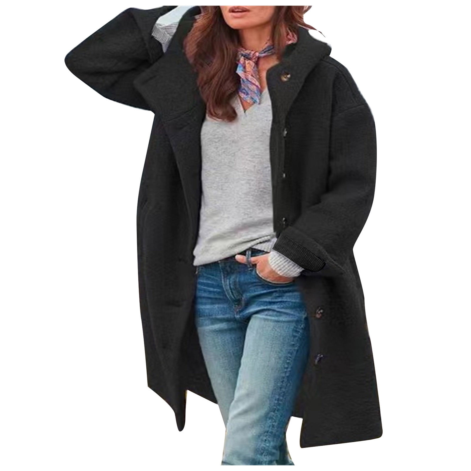 XFLWAM Women's Woolen Coat Winter Cozy Lightweight Wool Mid-Length ...