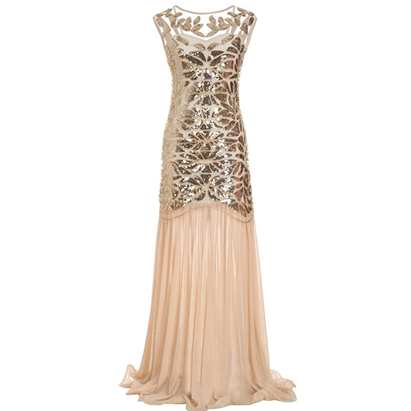 XFLWAM Womens 1920s Vintage Dress Sequins Long Flapper Mermaid Hem ...