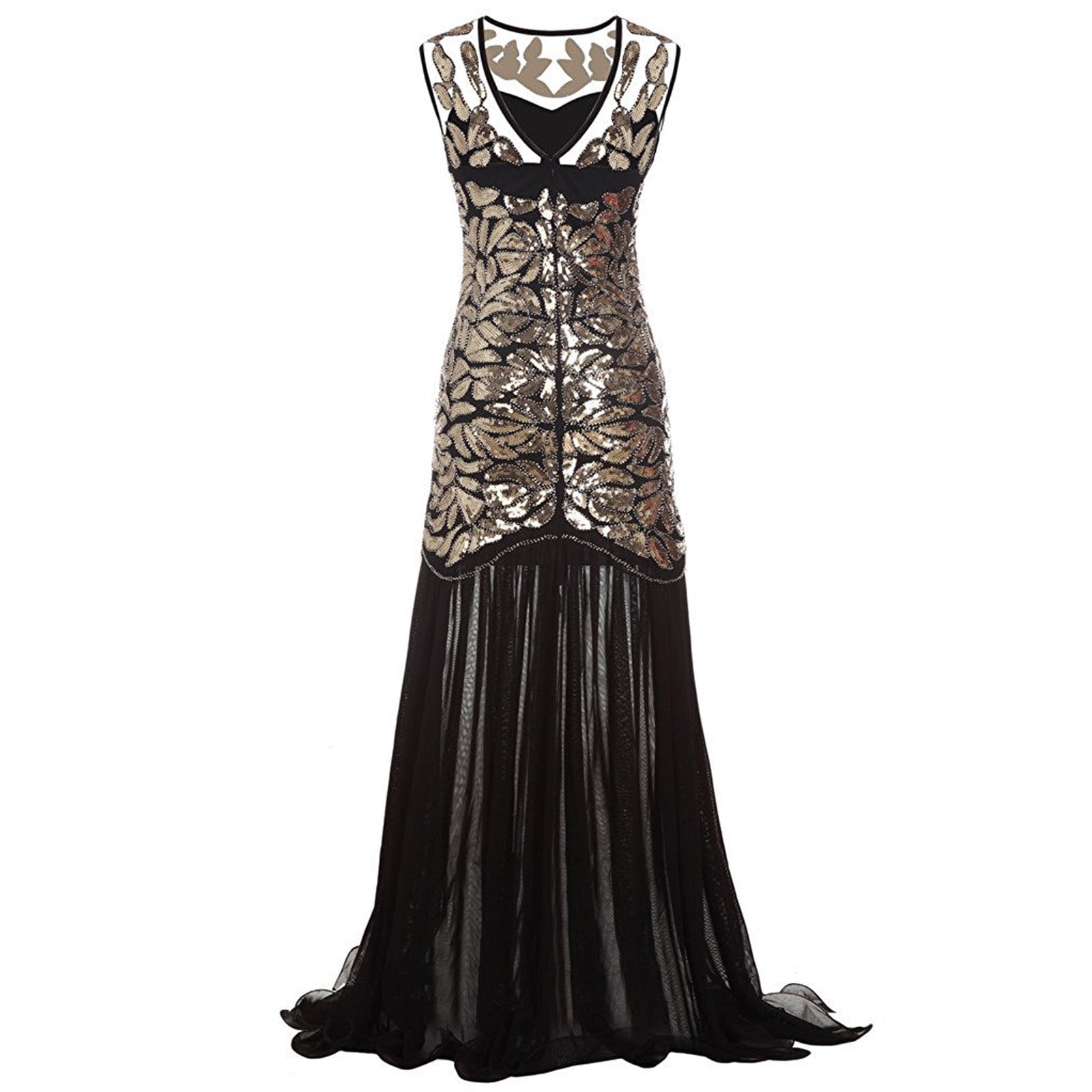 XFLWAM Womens 1920s Vintage Dress Sequins Long Flapper Mermaid Hem ...