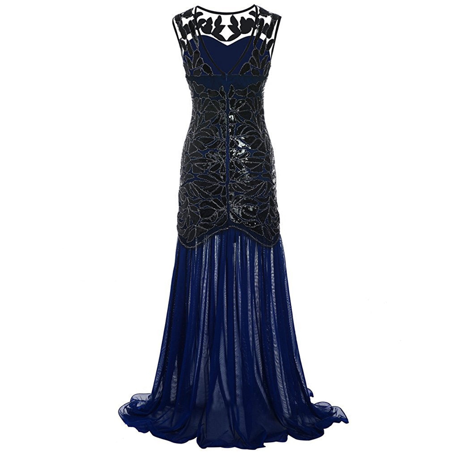 XFLWAM Womens 1920s Vintage Dress Sequins Long Flapper Mermaid Hem ...