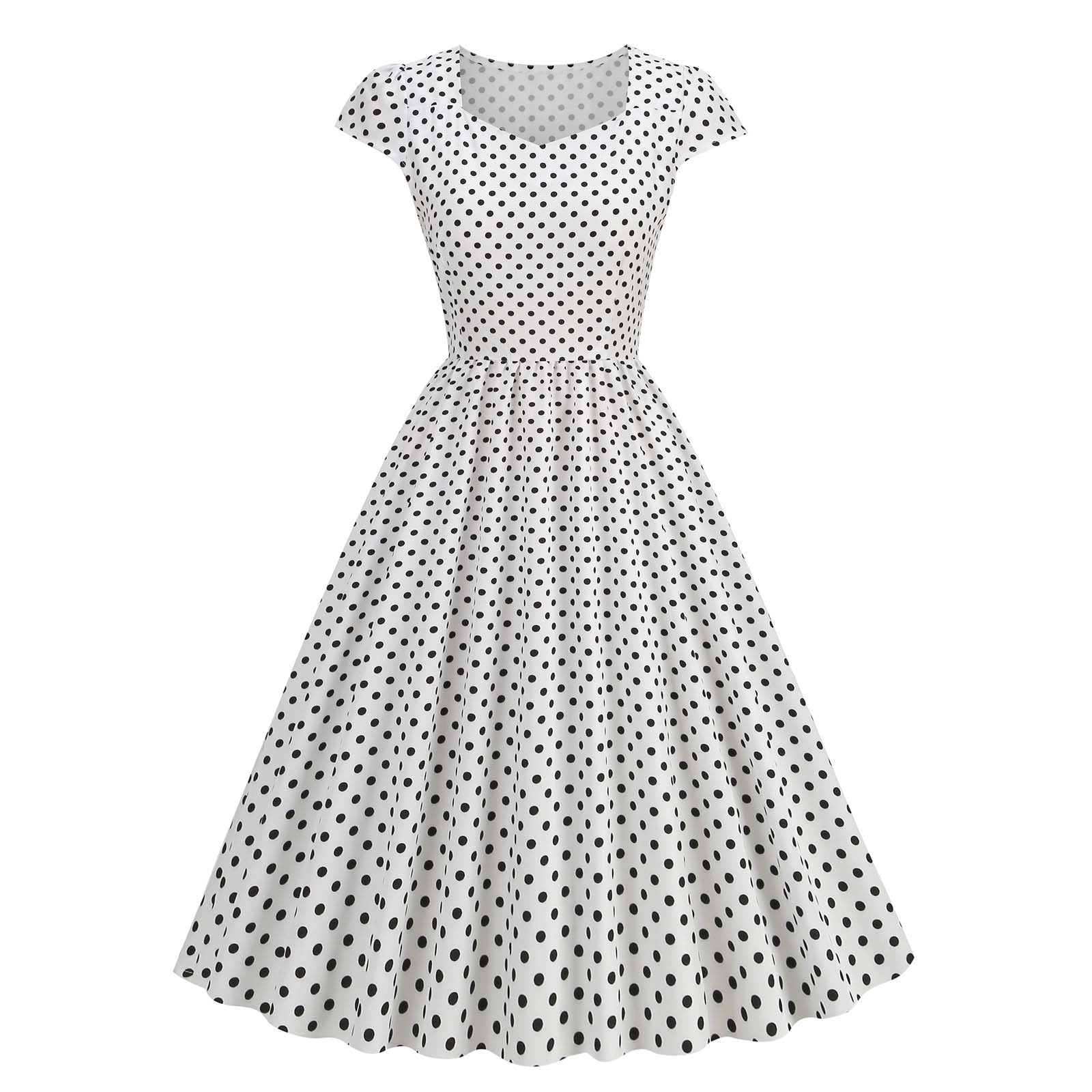 XFLWAM Womens 50s 60s Vintage Dress 1950s Retro Rockabilly Audrey ...
