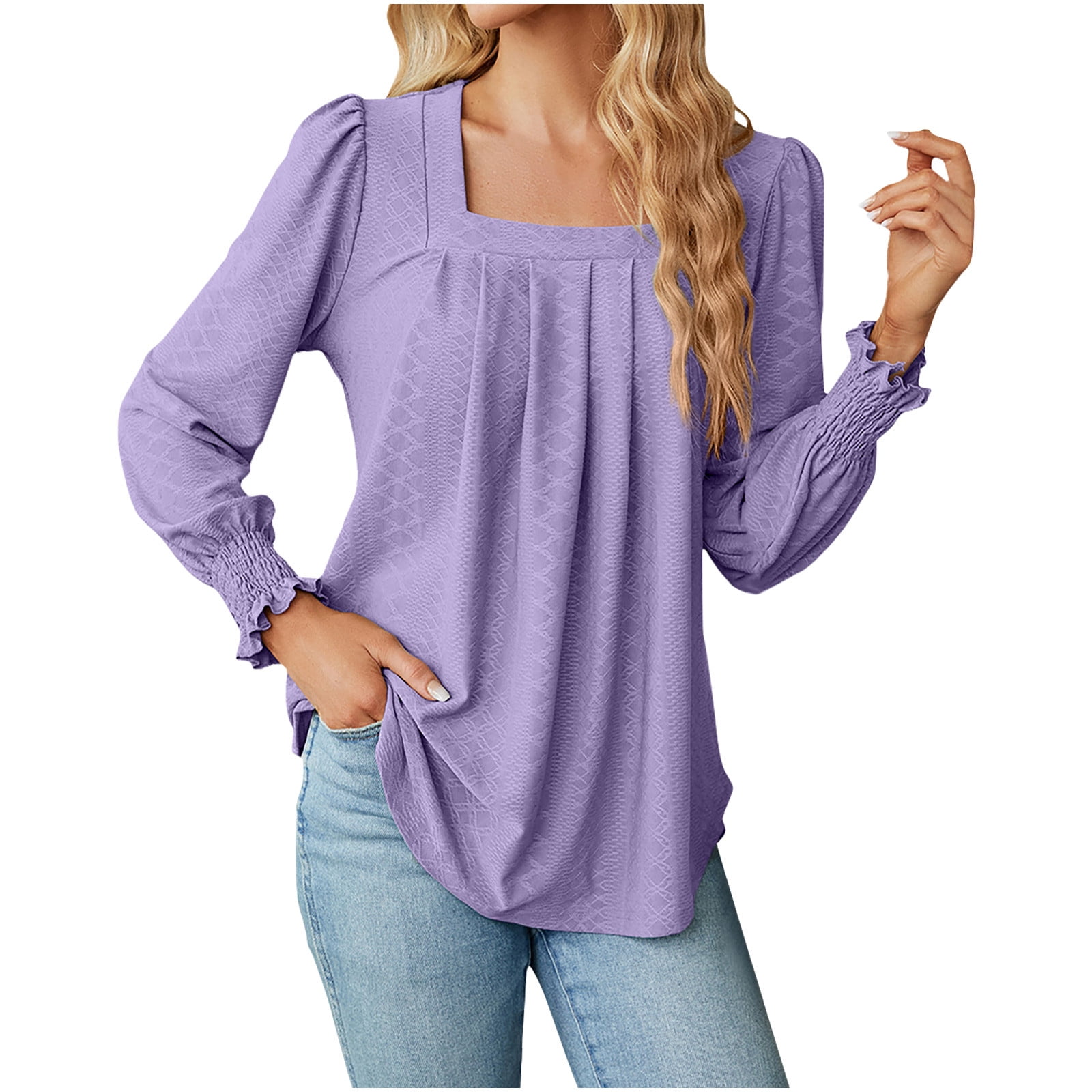 XFLWAM Womens Fall Puff Long Sleeve T Shirts Blouses Square Neck ...