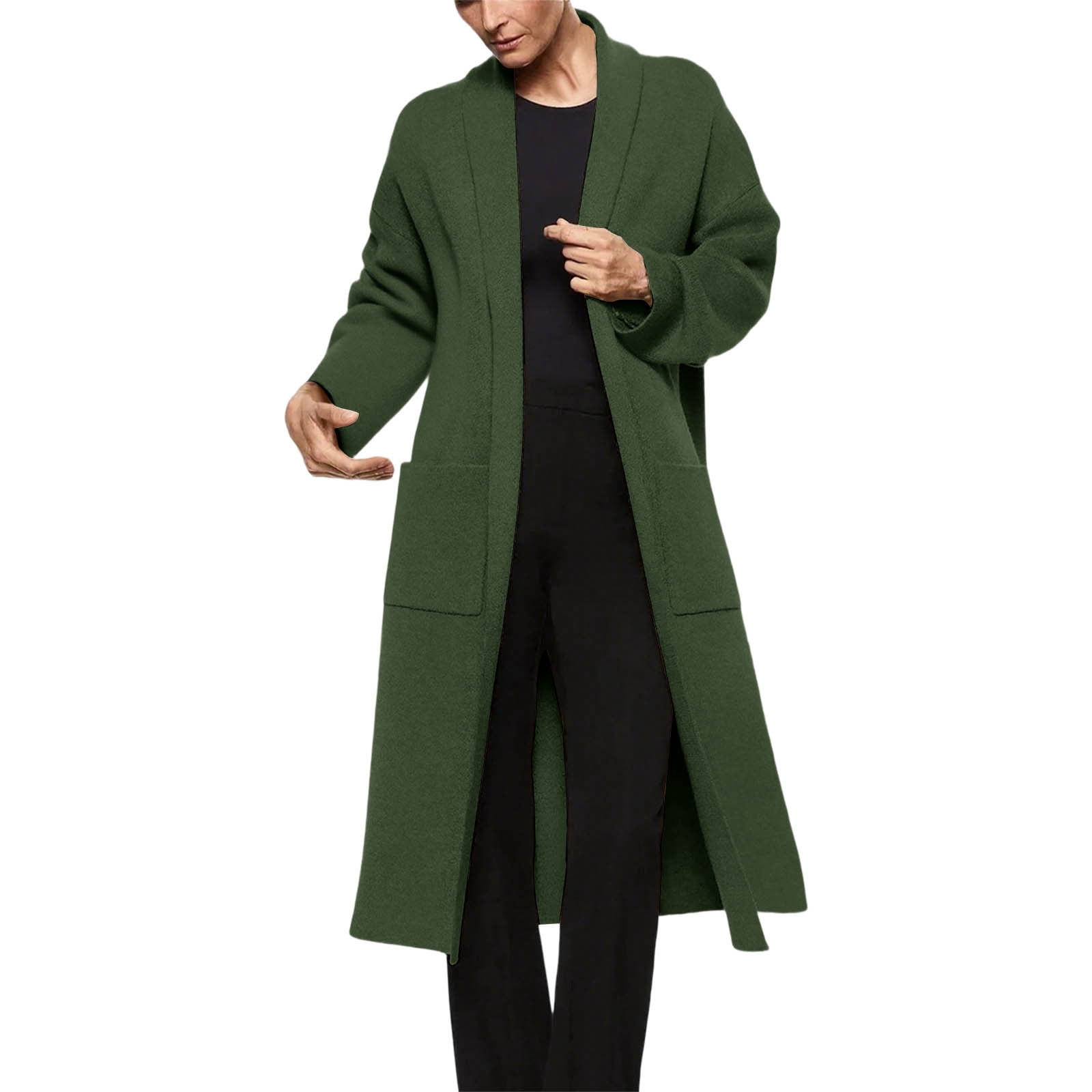 XFLWAM Womens Long Sleeve Maxi Cardigan Open Front Oversized Knitted ...
