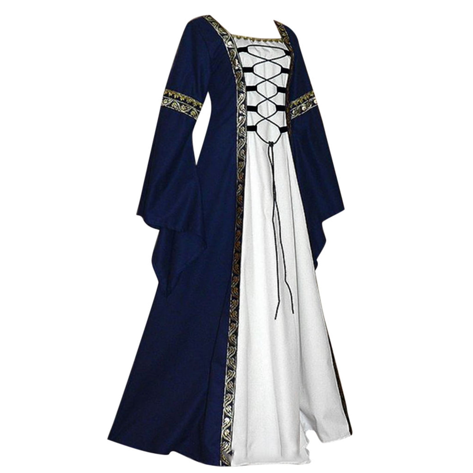 Xflwam Womens Renaissance Medieval Costume Dress Lace Up Long Dresses
