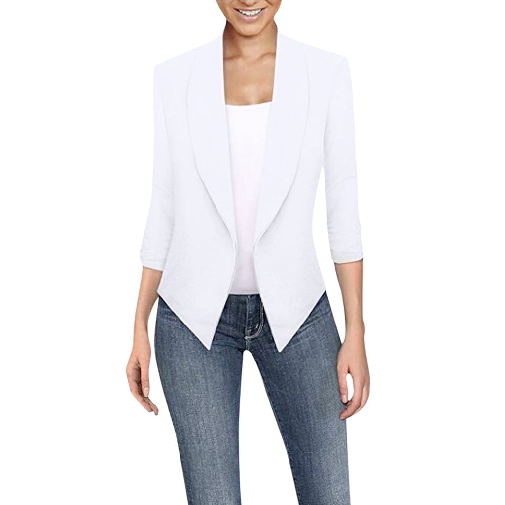 XFLWAM Womens Ruched 3/4 Sleeve Draped Blazers Plus Size Open Front ...