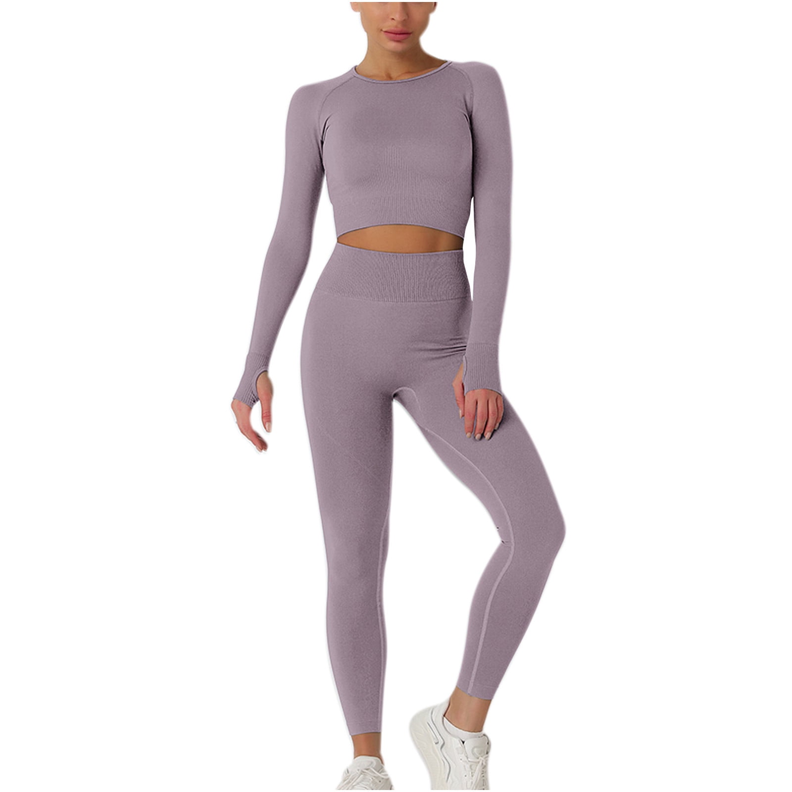XFLWAM Workout Set for Women 2 Pieces Outfits Seamless Yoga Leggings ...