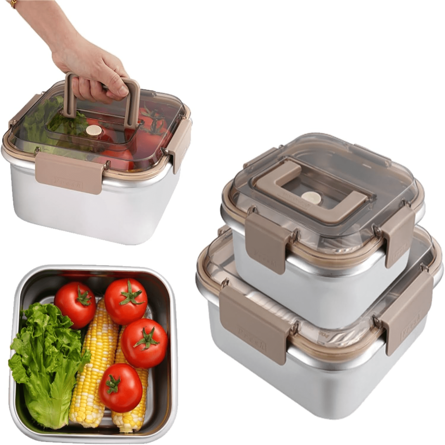 XFUTCVUT Food Storage Containers Outdoor 304 Stainless Steel Crisper ...