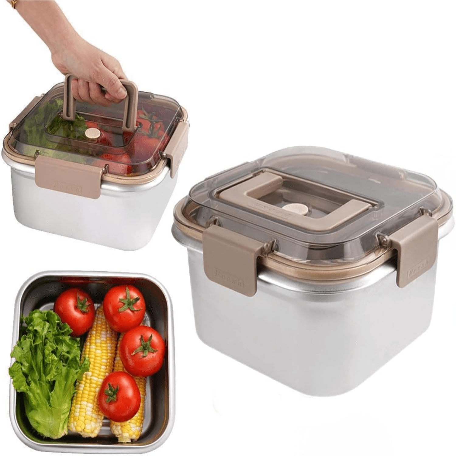 XFUTCVUT Food Storage Containers Outdoor 304 Stainless Steel Crisper ...