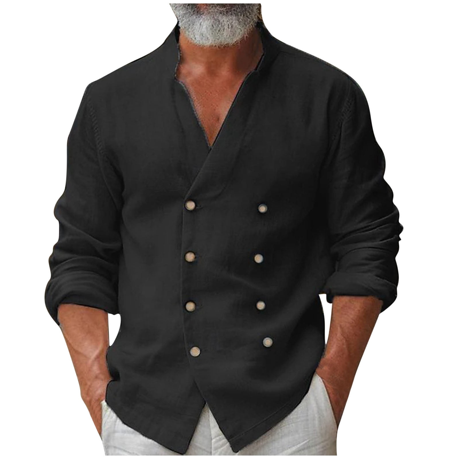 XFYSSS Men's Casual Fashion Double-Breasted Button Solid Color Long ...