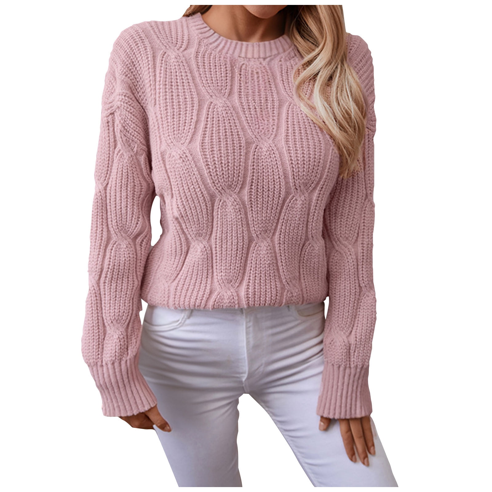 XFYSSS Women's Fashion Loose Solid Color Hollow Out Sweater Long Sleeve ...