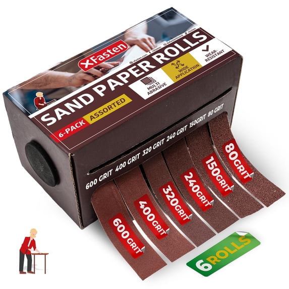 XFasten Sandpaper Assortment Rolls, 6 Grits, 80–600, 118ft - Walmart.com