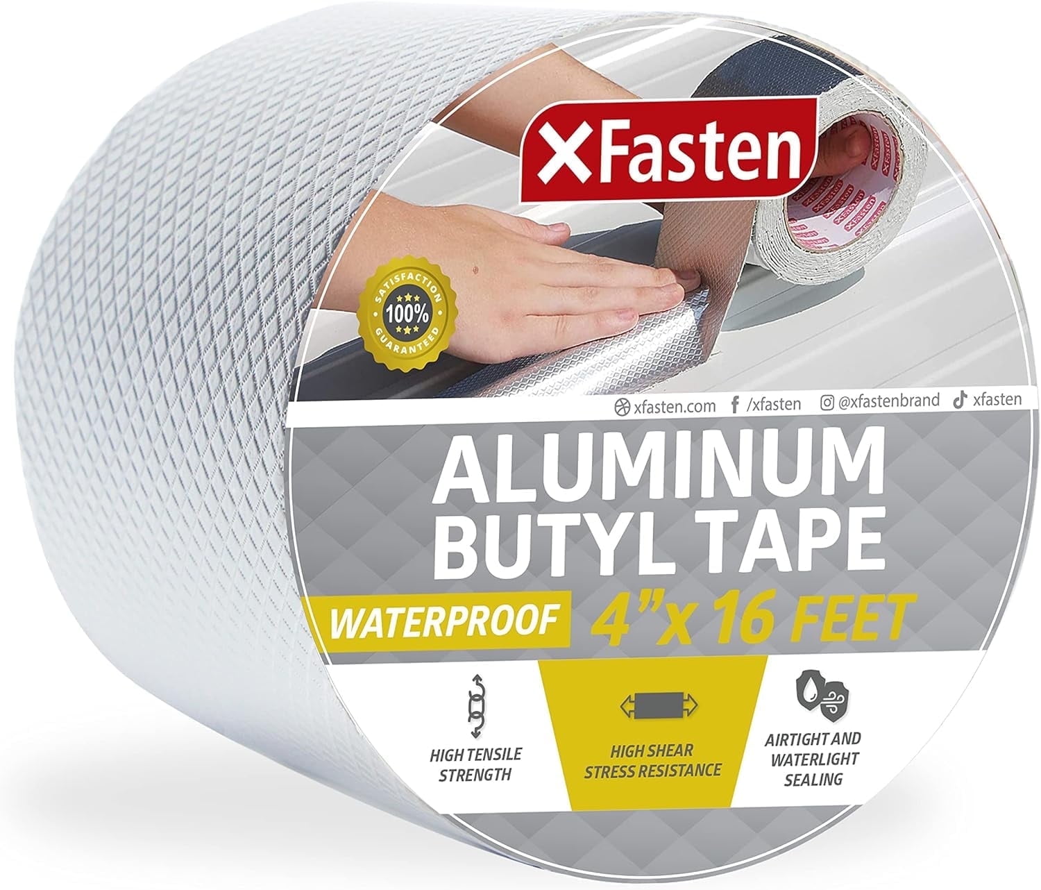 XFasten Aluminum Butyl Waterproof Sealant Tape, Silver, 4" x 16 Ft ...