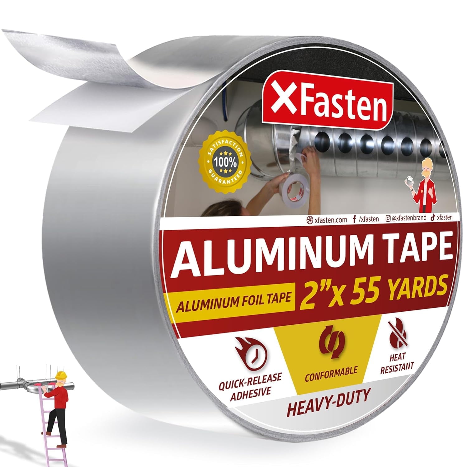 "XFasten High Temperature Seal Aluminum Foil Tape, 2"" x 55 Yards, Heat ...