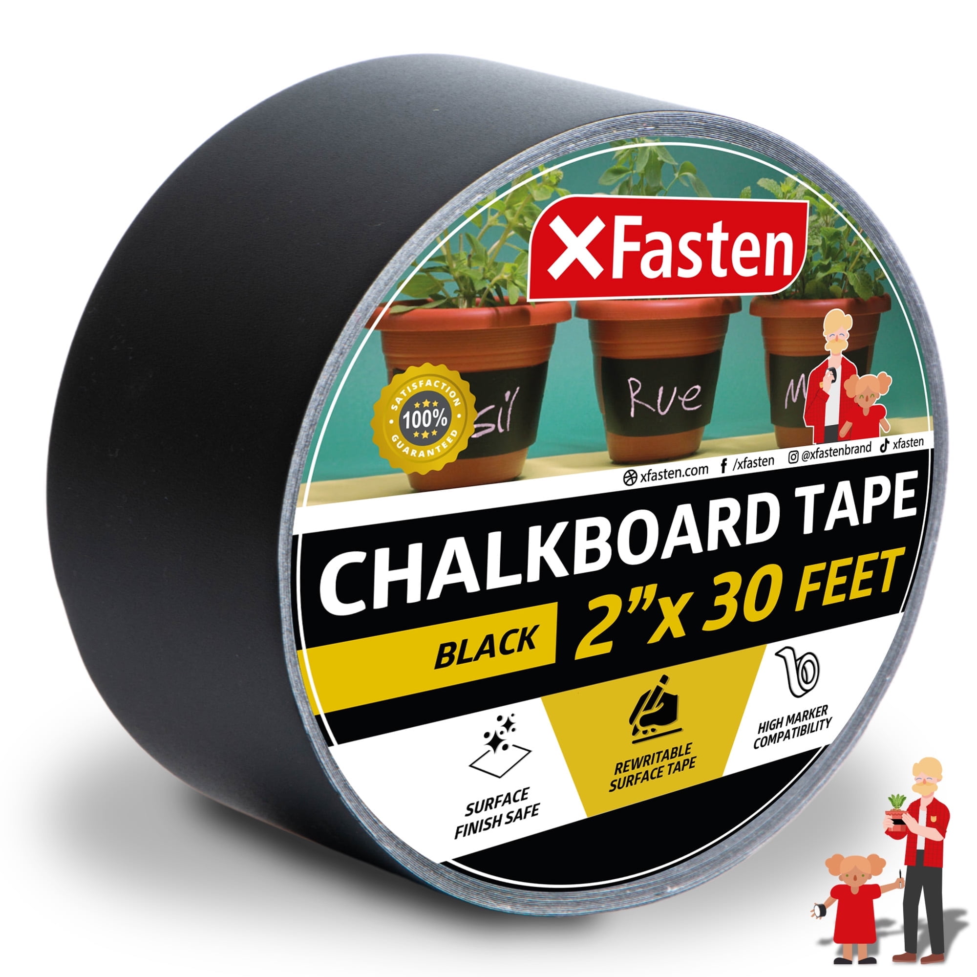 XFasten Black Dry Erase Tape, 2" x 30 ft, Writable, Removable ...