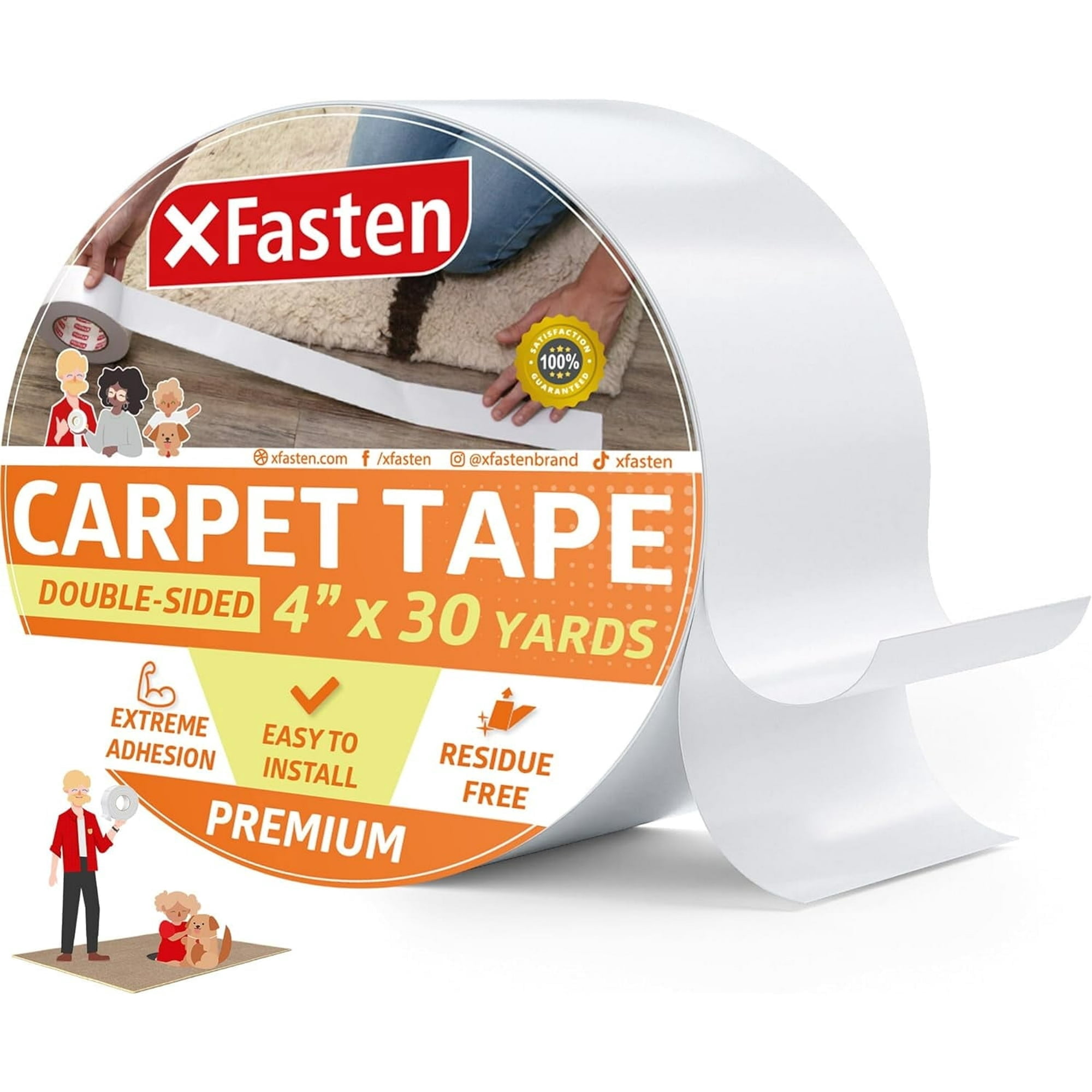 XFasten Carpet Tape, 4 inches x 30 yards, heavy-duty double-sided rug ...
